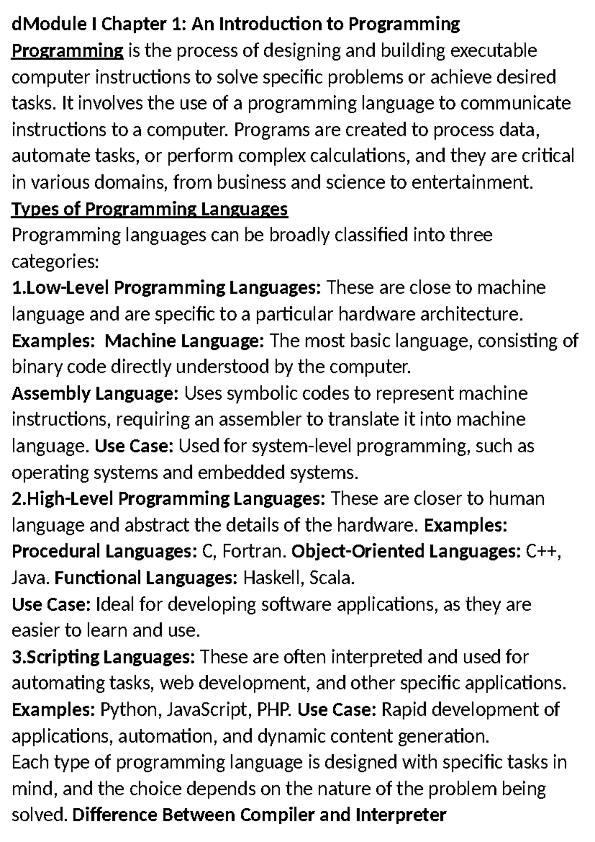 Java - Module I Chapter 1: Introduction to Programming Concepts - Studocu
