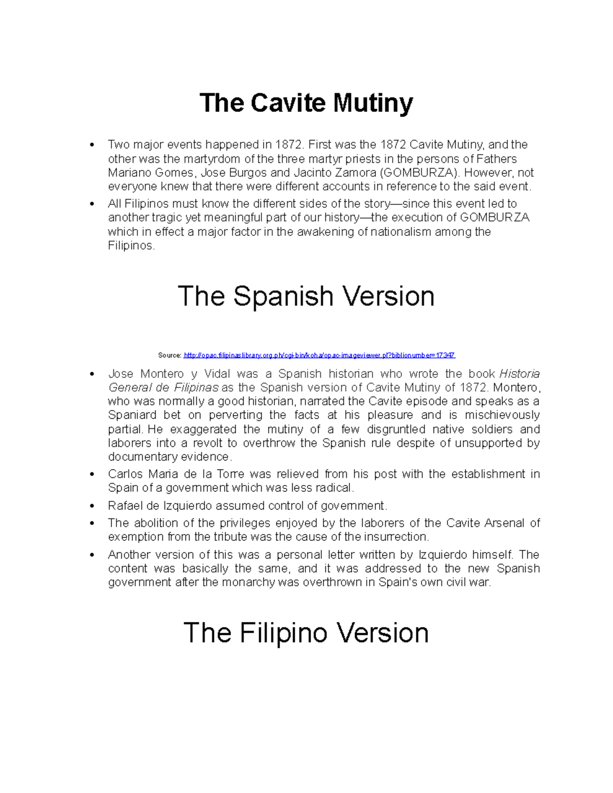 The Cavite Mutiny - The Cavite Mutiny Two major events happened in 1872 ...
