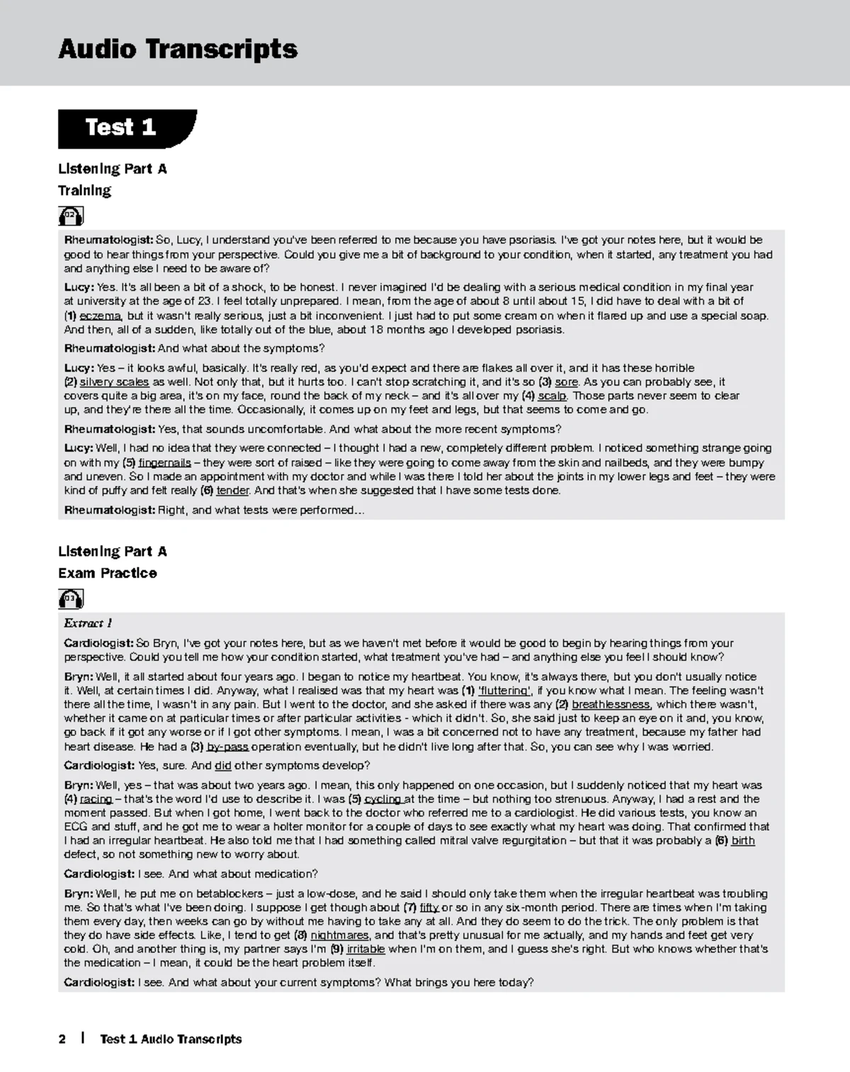 OET Listening Part A & B Audio Transcripts - Test 1 & 2 - Studocu