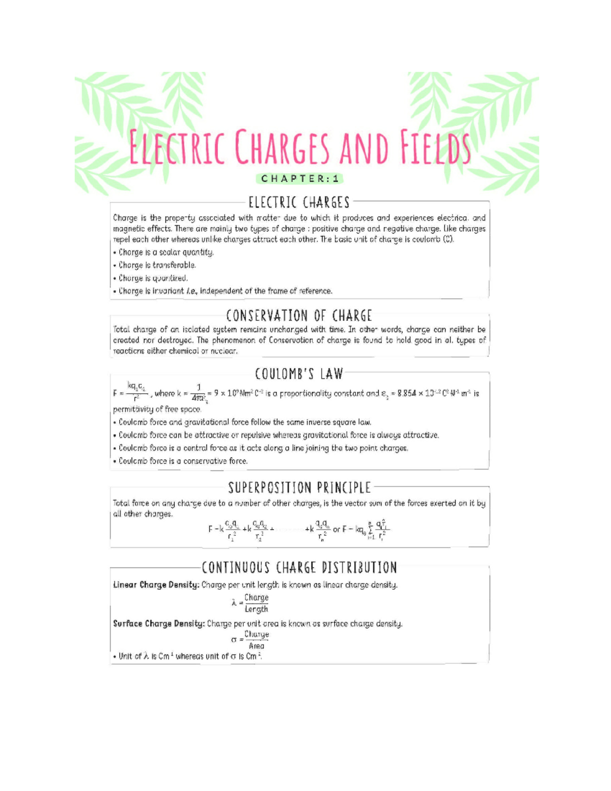 ELECTRIC CHARGES AND FIELDS CHAPTER 1: KEY POINTS FOR 12TH GRADE - Studocu
