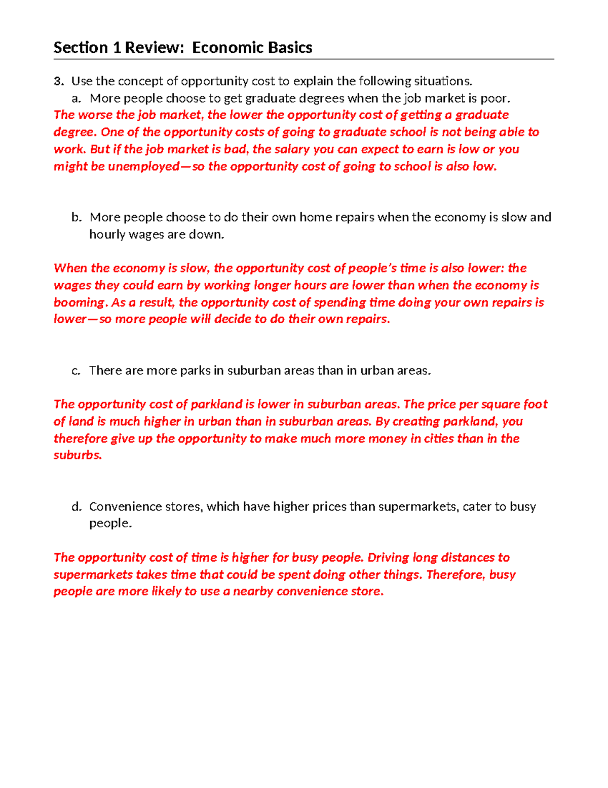 Economic Basics Review & Answers - Section 1 (Course Code: 101) - Studocu