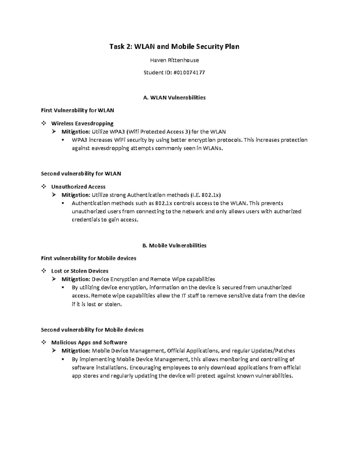 Task 2: WLAN & Mobile Security Vulnerability Assessment Plan - Studocu