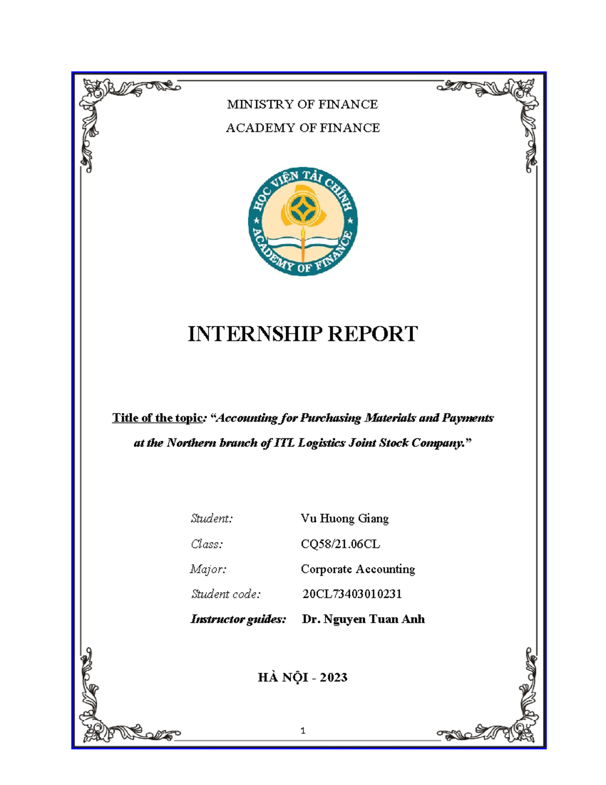 Internship Report: Accounting Practices at ITL Logistics (CQ58/21 ...