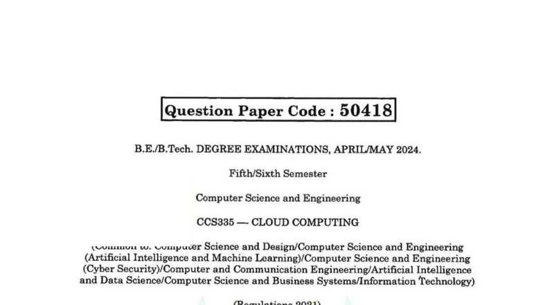 CCS335 Cloud Computing Apr-May 2024 Question Paper - Studocu