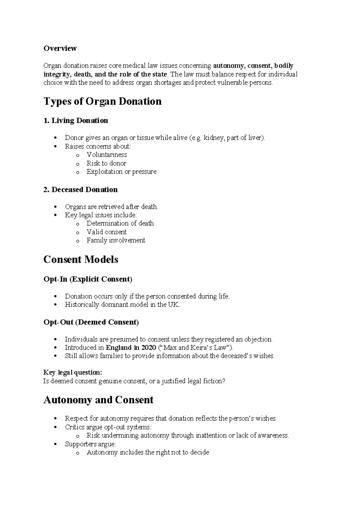 Organ Donation & Medical Law: Autonomy, Consent, and Ethics - Studeersnel