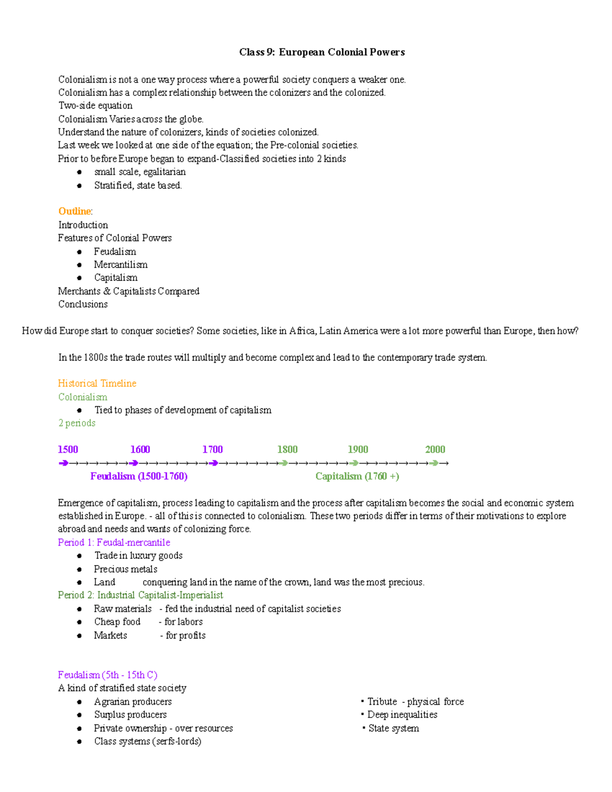 Soscclass 9: The Complex Dynamics of European Colonialism - Studocu