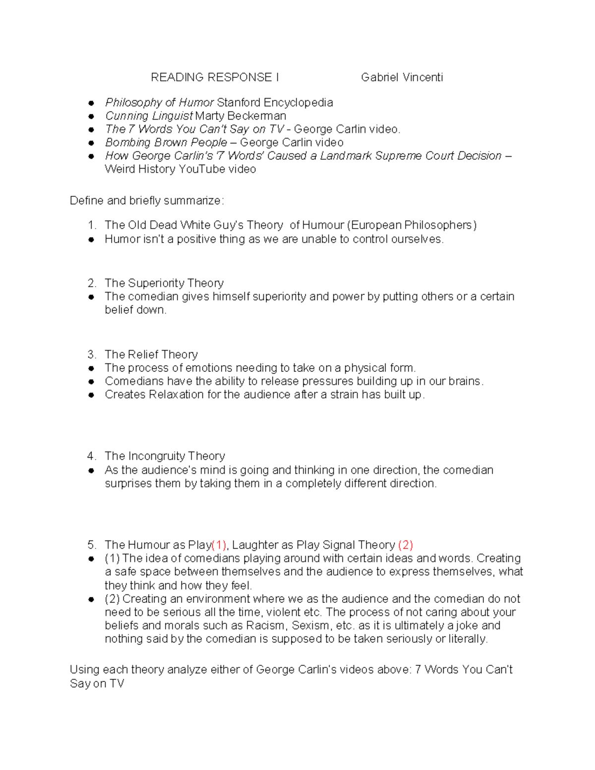PHIL 202302011 04740 Reading Response I: Analyzing Humor Theories - Studocu