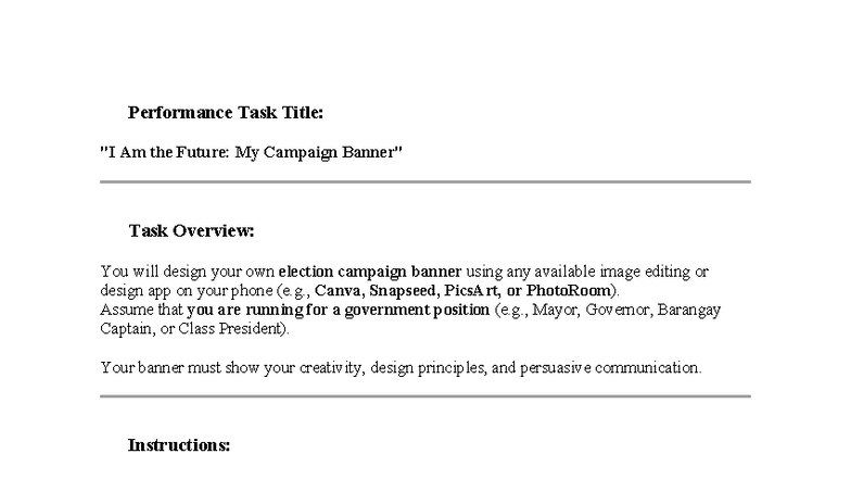 Performance Task: Design Your Campaign Banner for Election - Studocu