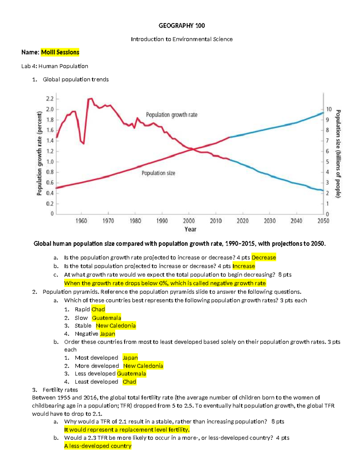 GEOG 100 Lab 4: Human Population Trends & Fertility Rates - Studocu