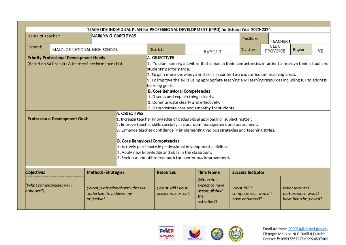 IPPD Development PLAN - IPPD - Email Address: 303050@deped.gov FB page ...