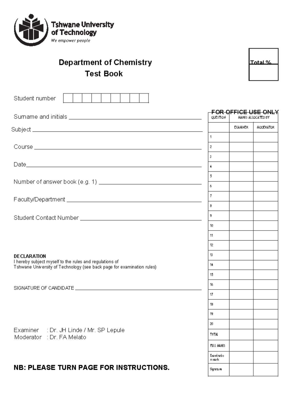 AYC105D Chemistry Test 5 Memo 2024 - Studocu