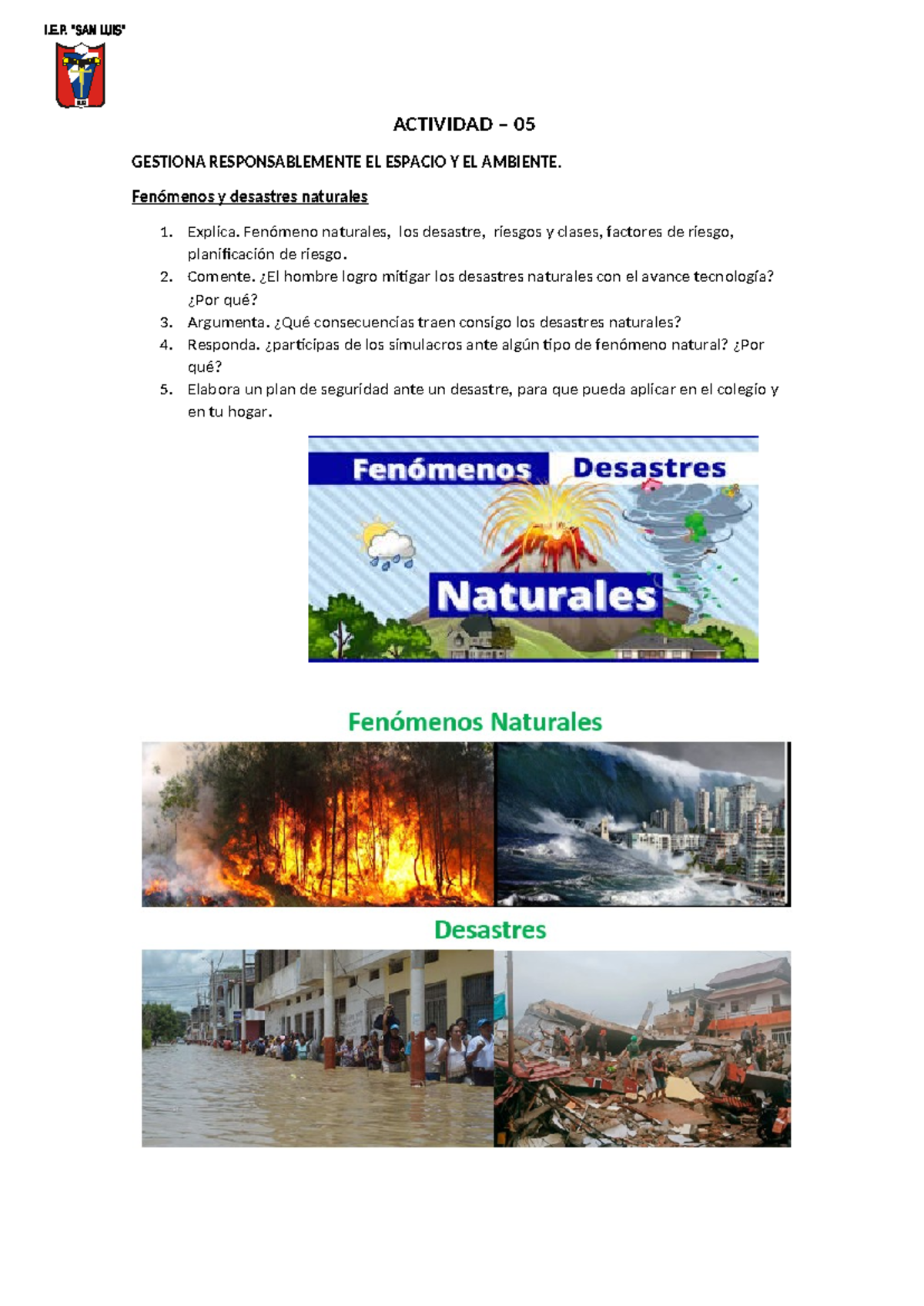 3ro. fenomenos y desastres naturales - ACTIVIDAD – 05 GESTIONA ...