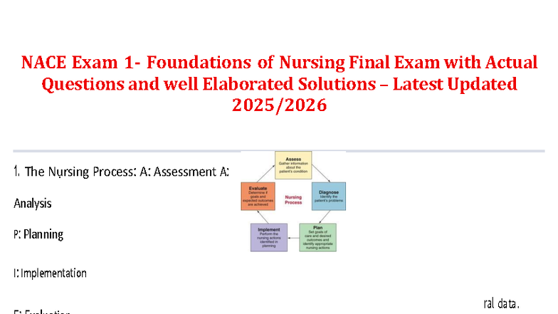 NACE Exam 1: Foundations of Nursing Final Exam with Key Concepts - Studocu