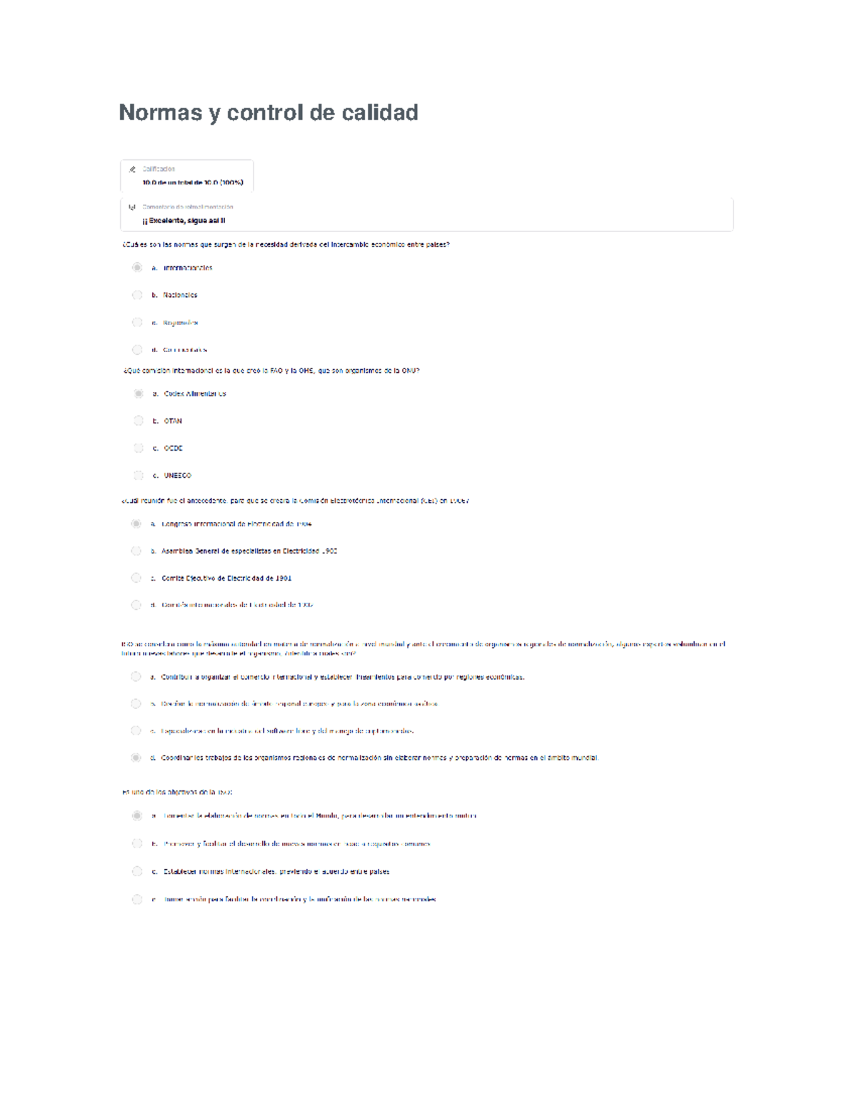Normas y control de calidad Examen semana 4 - Normas y control de calidad 0 Calificación 10 de ...
