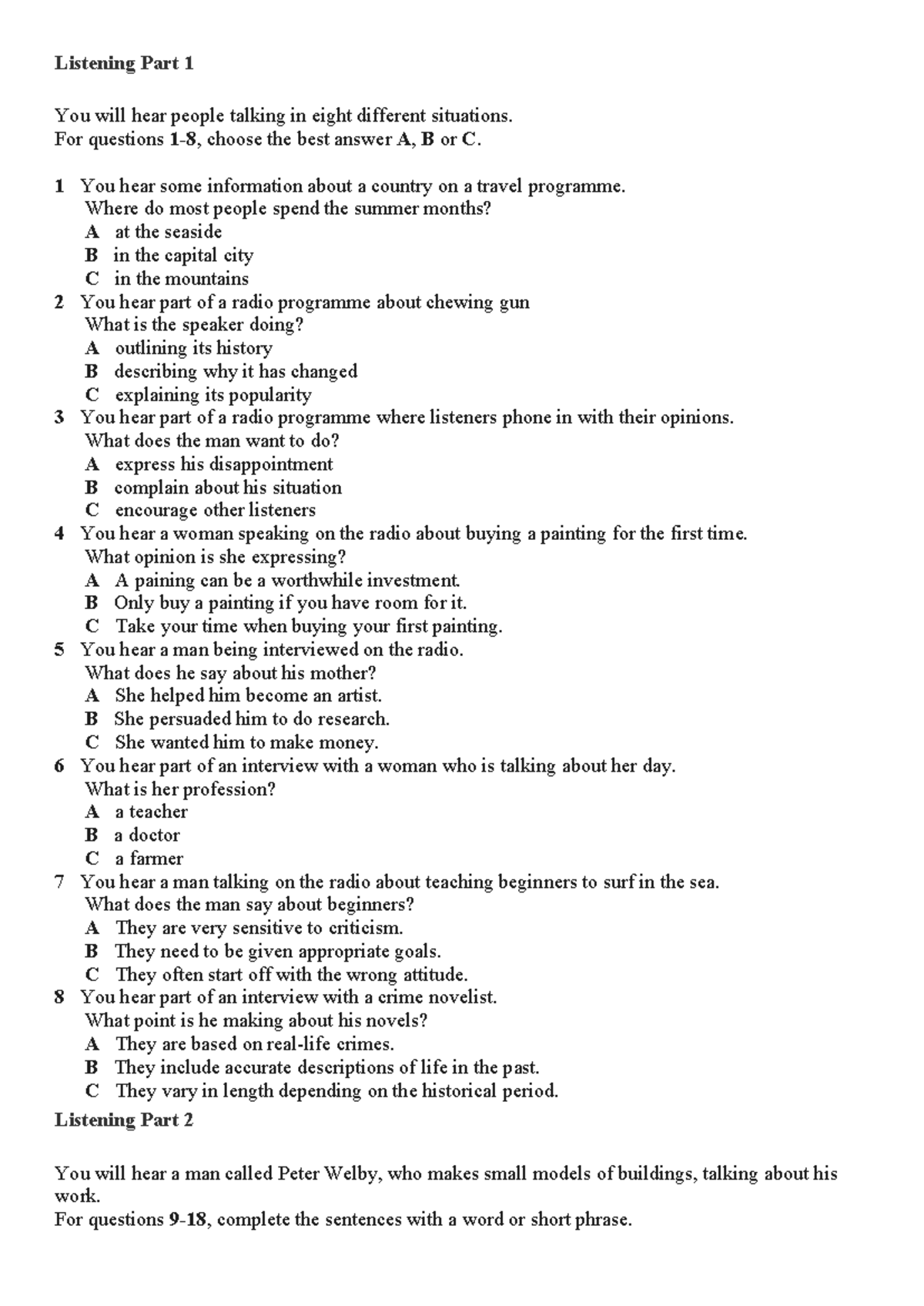 Listening Part 1 - Practice Listening Exercises - Studocu