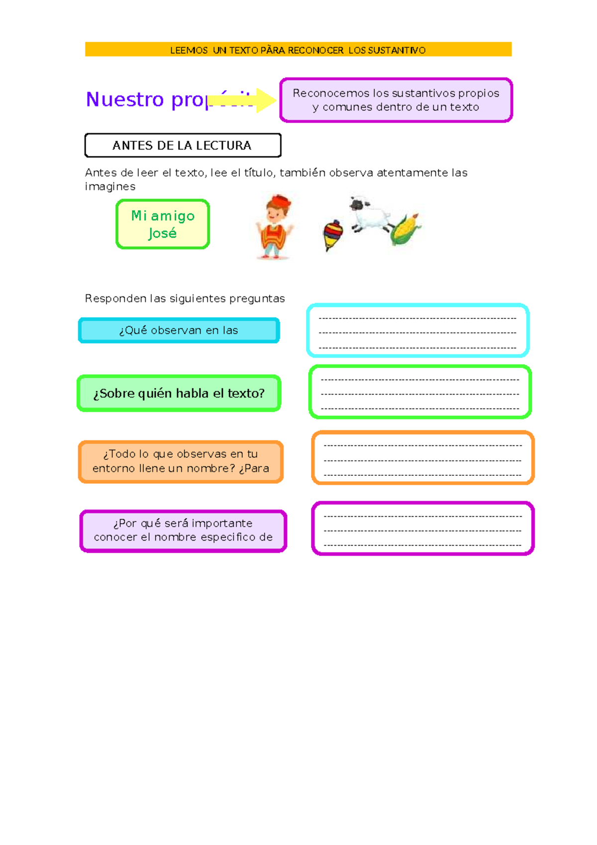 Reconociendo Sustantivos en el Texto: Actividades de Lectura - Studocu