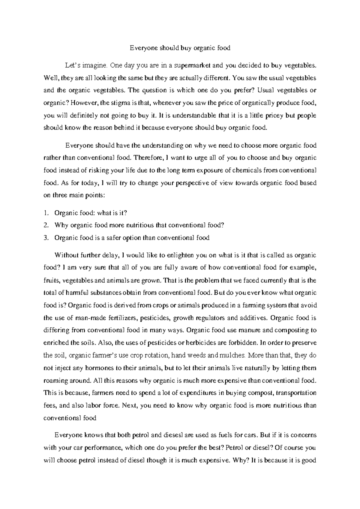 Persuasive Speech on the Benefits of Organic Food Choices - Studocu