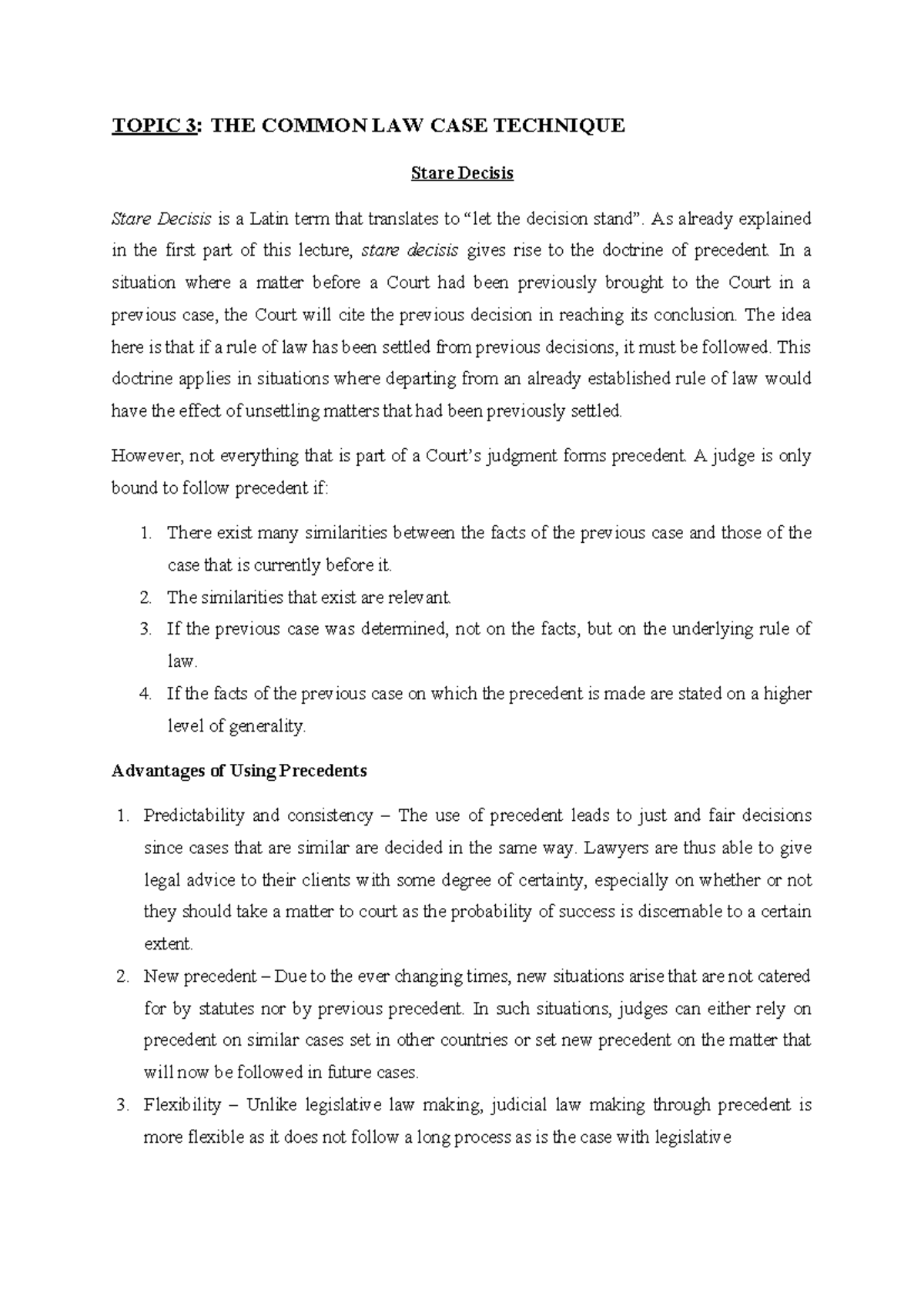 Lecture 3B: Common Law Case Technique - Stare Decisis Explained - Studocu