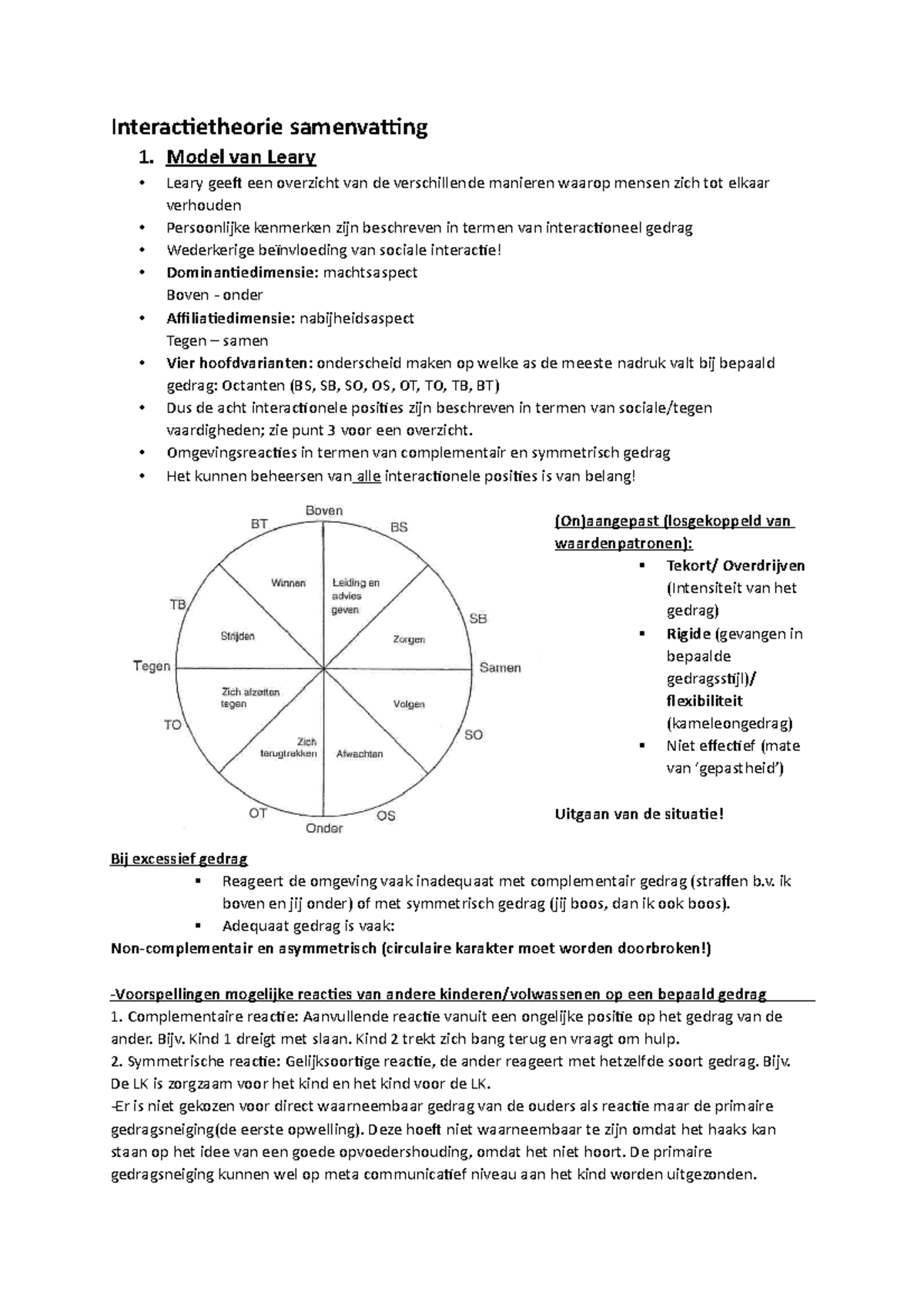 Interactietheorie Samenvatting: Leary's Model en Pedagogische Stijlen ...