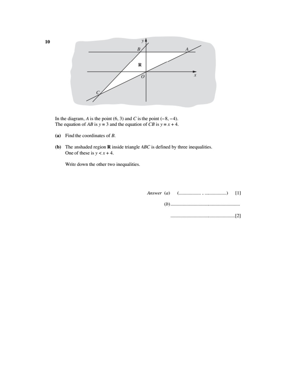 Inequality Analysis for Triangle ABC: Coordinates & Region R (10 y B A ...