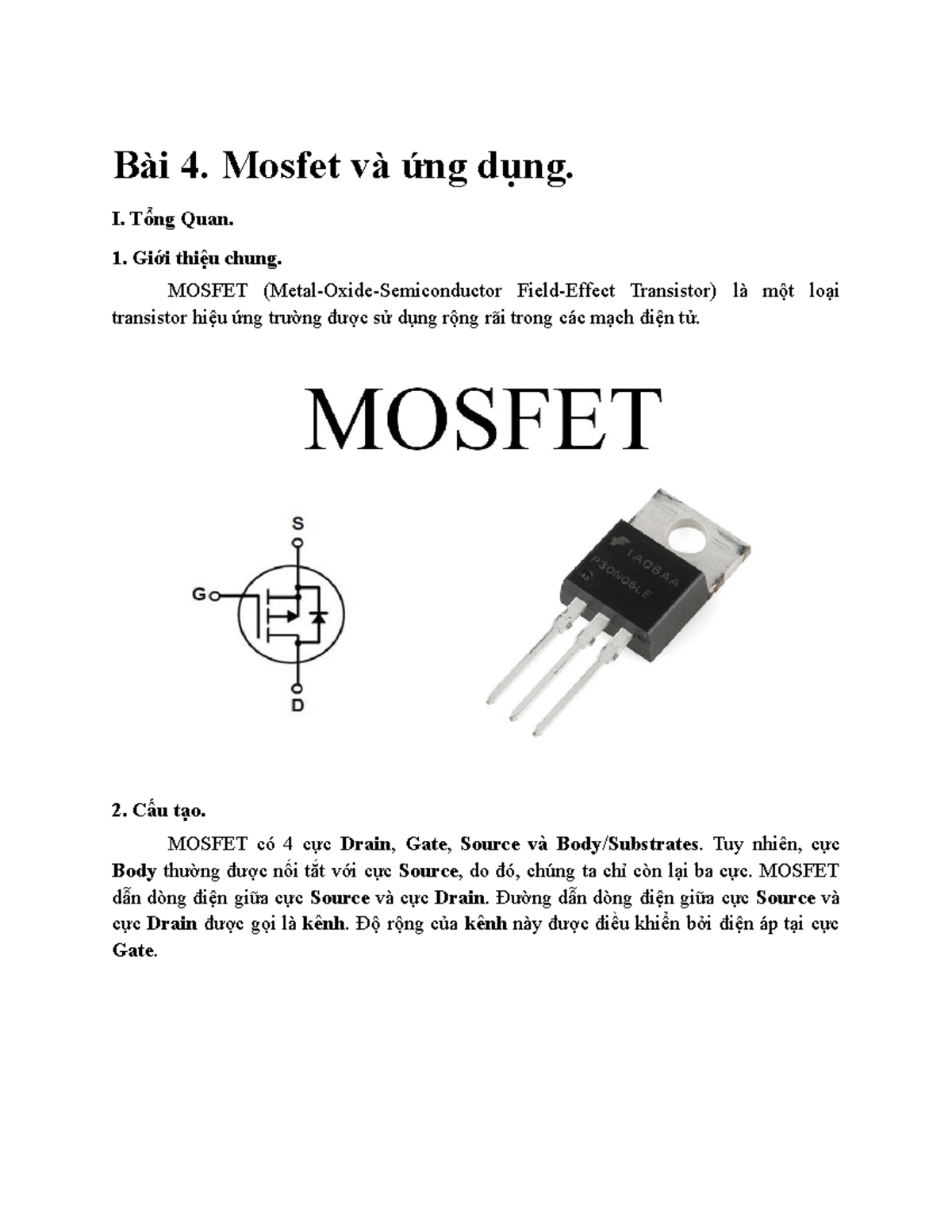 MOSFET và OPAMP: Tổng quan và ứng dụng trong Điện tử - Studocu