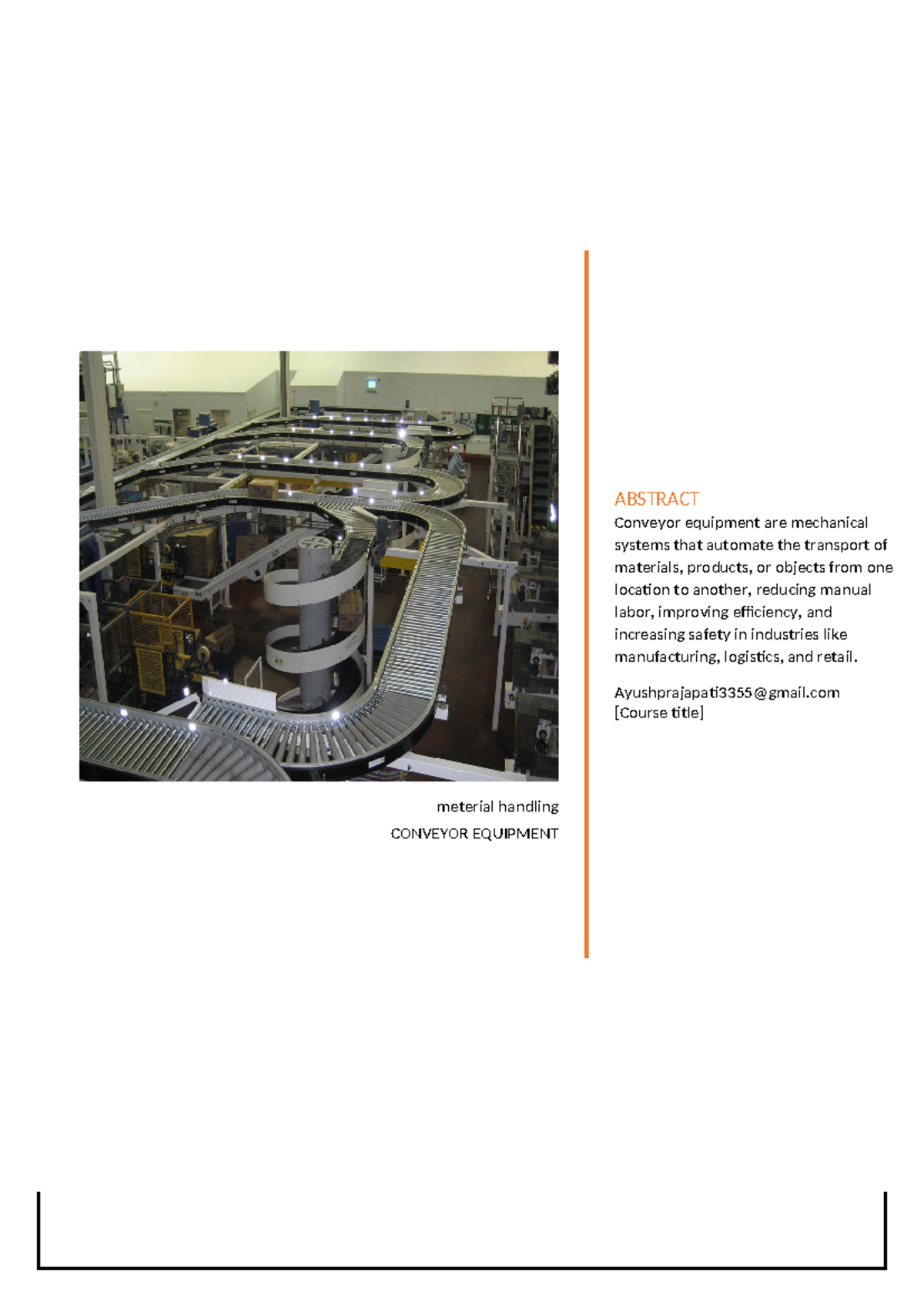 Material Handling: Conveyor Equipment Overview (Course Code: ME 201 ...