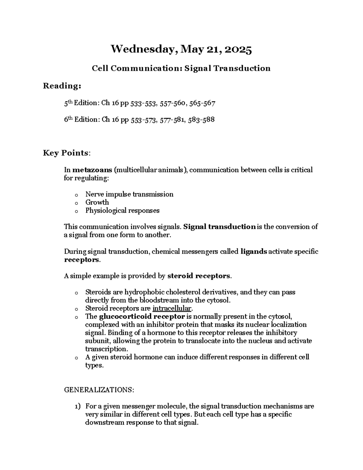 Cell Communication & Signal Transduction: Key Points (Biology 101 ...
