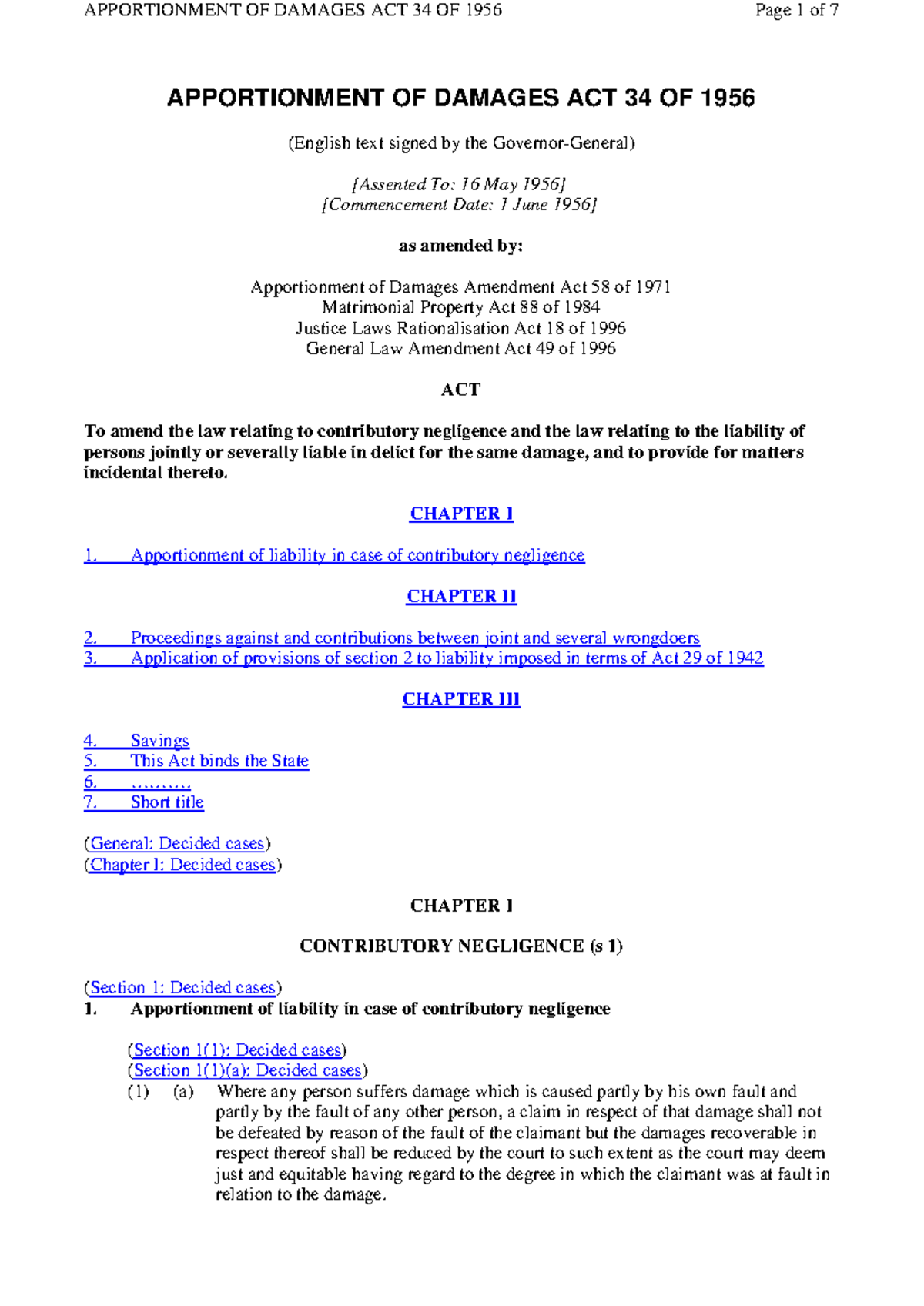 Apportionment of Damages Act 34 of 1956: Key Provisions Explained - Studocu