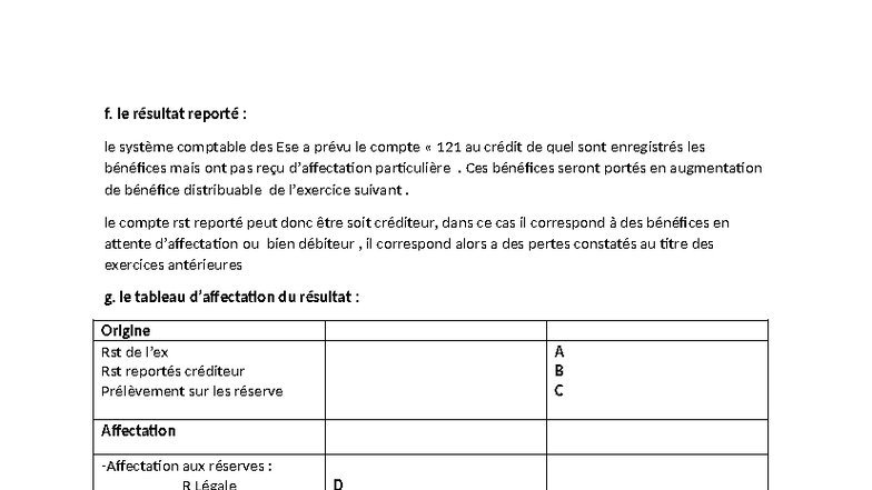 Compta - Chapitre 2 : Résultat Reporté et Comptabilité des Bénéfices - Studocu