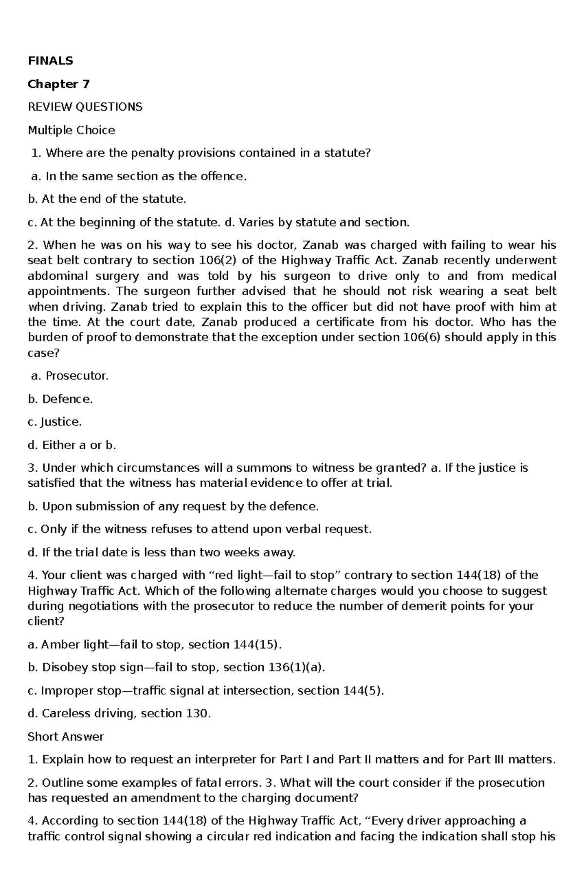 Finals - Criminal Law Chapter 7 Review Questions - Studocu