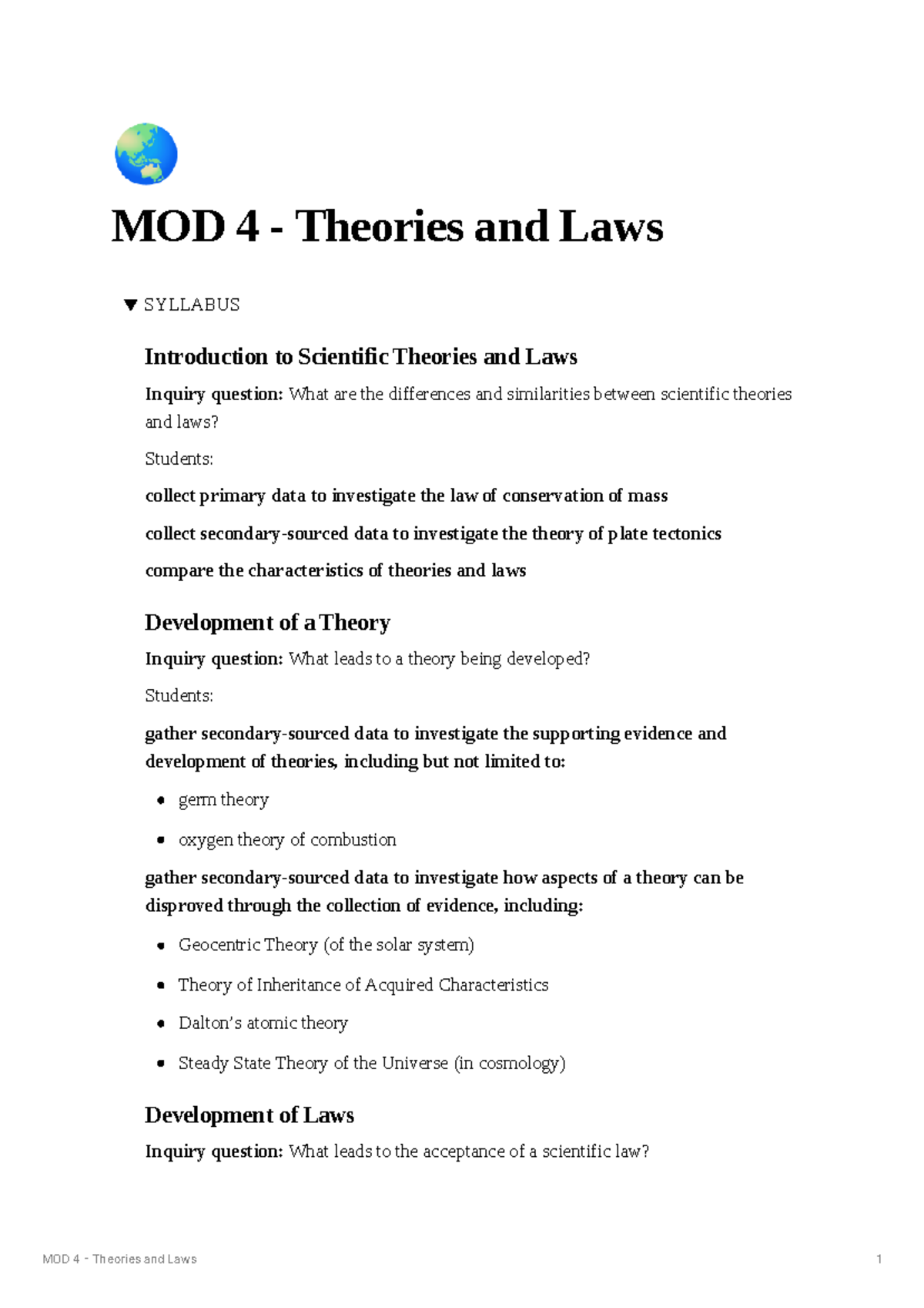 Investigating Science Module 4: Theories, Laws, and Experiments - Studocu