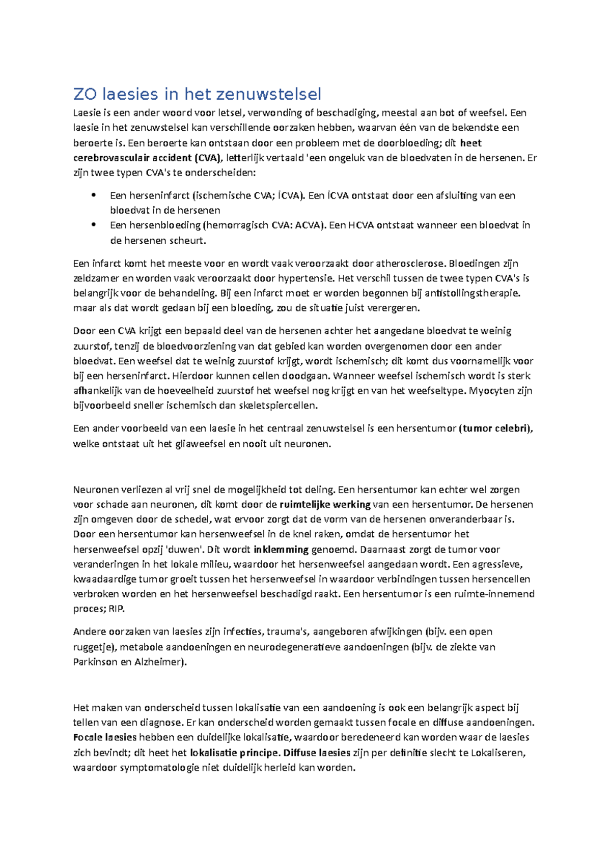 1A1 Week 4-5-6 Samenvatting: ZO Laesies en Embryogenese Zenuwstelsel ...