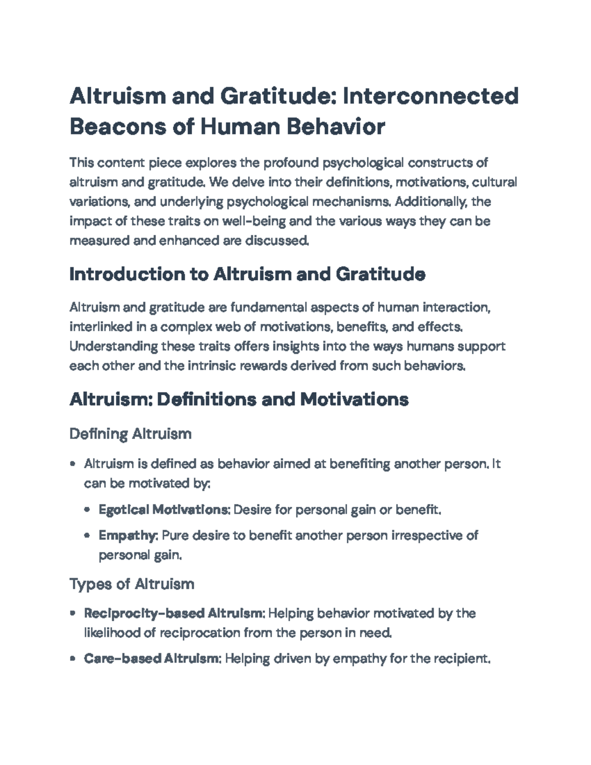 Exploring Altruism and Gratitude: Psychological Insights and Impact ...