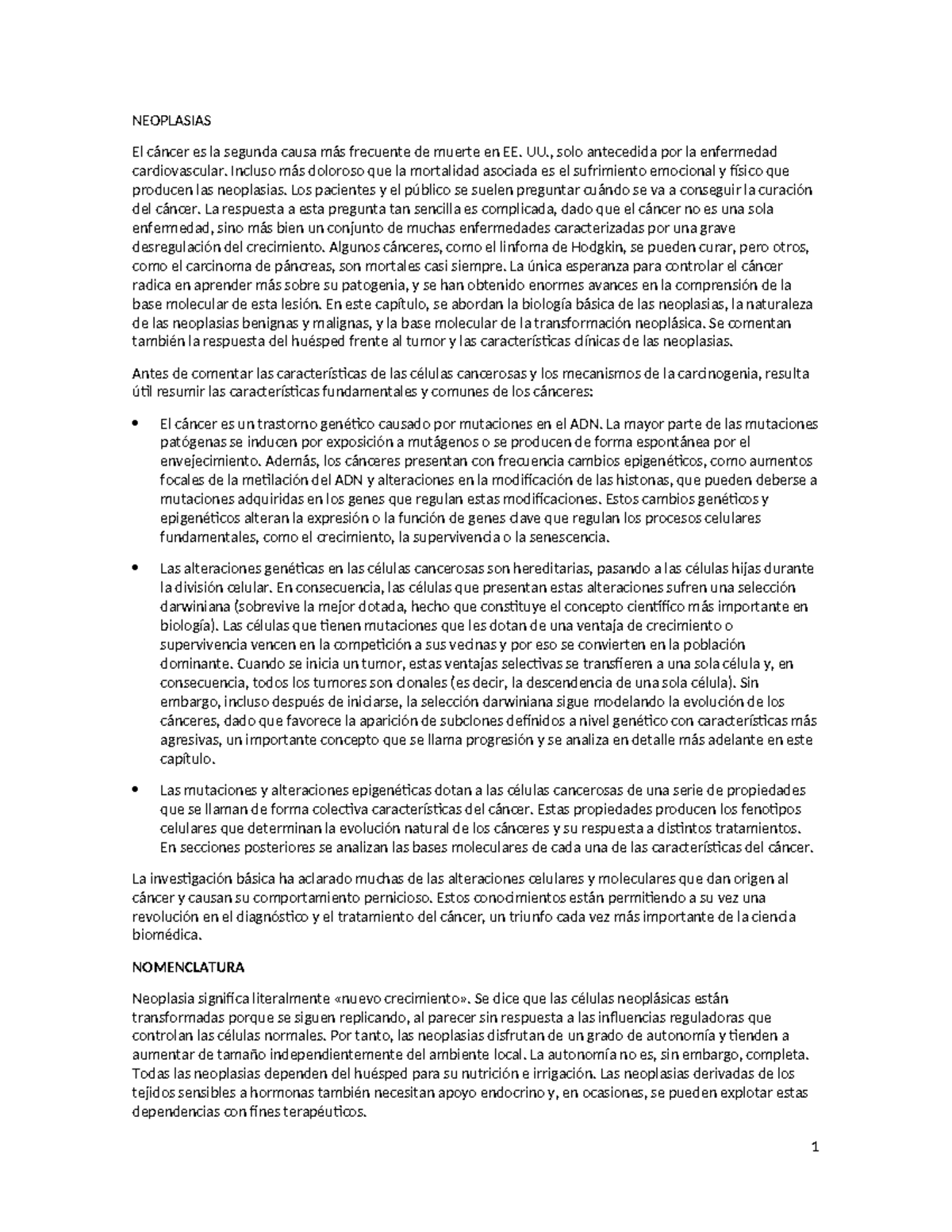 NEOPLASIAS: Resumen del Tema de Robbins sobre Cáncer y Tumores - Studocu