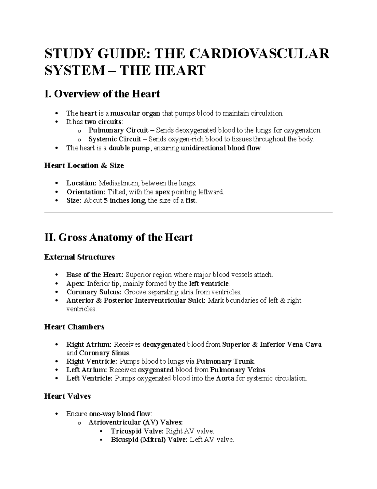 Cardiovascular- Heart Study Guide - STUDY GUIDE: THE CARDIOVASCULAR ...