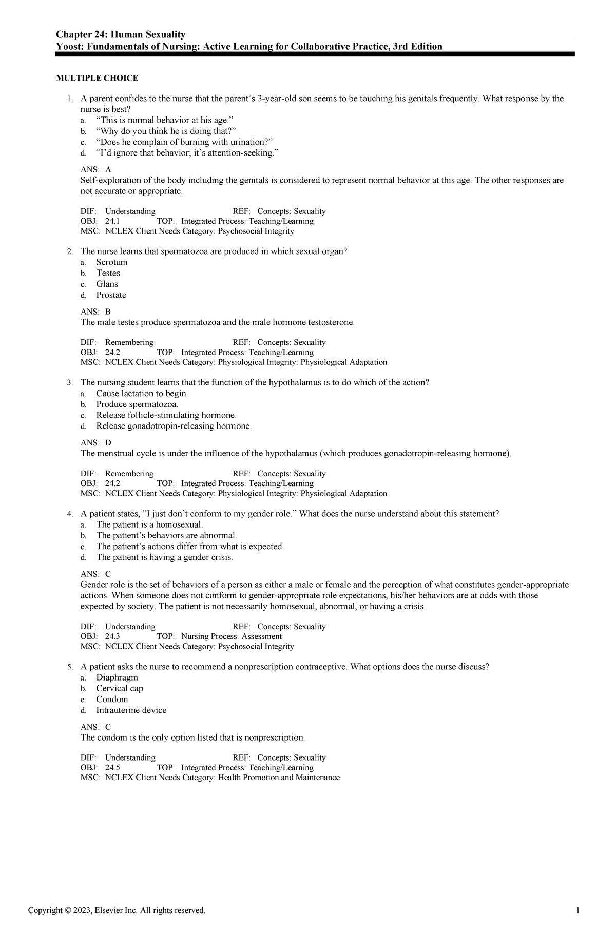 Exam View - Chapter 24 - Human Sexuality Quiz Review - Studocu