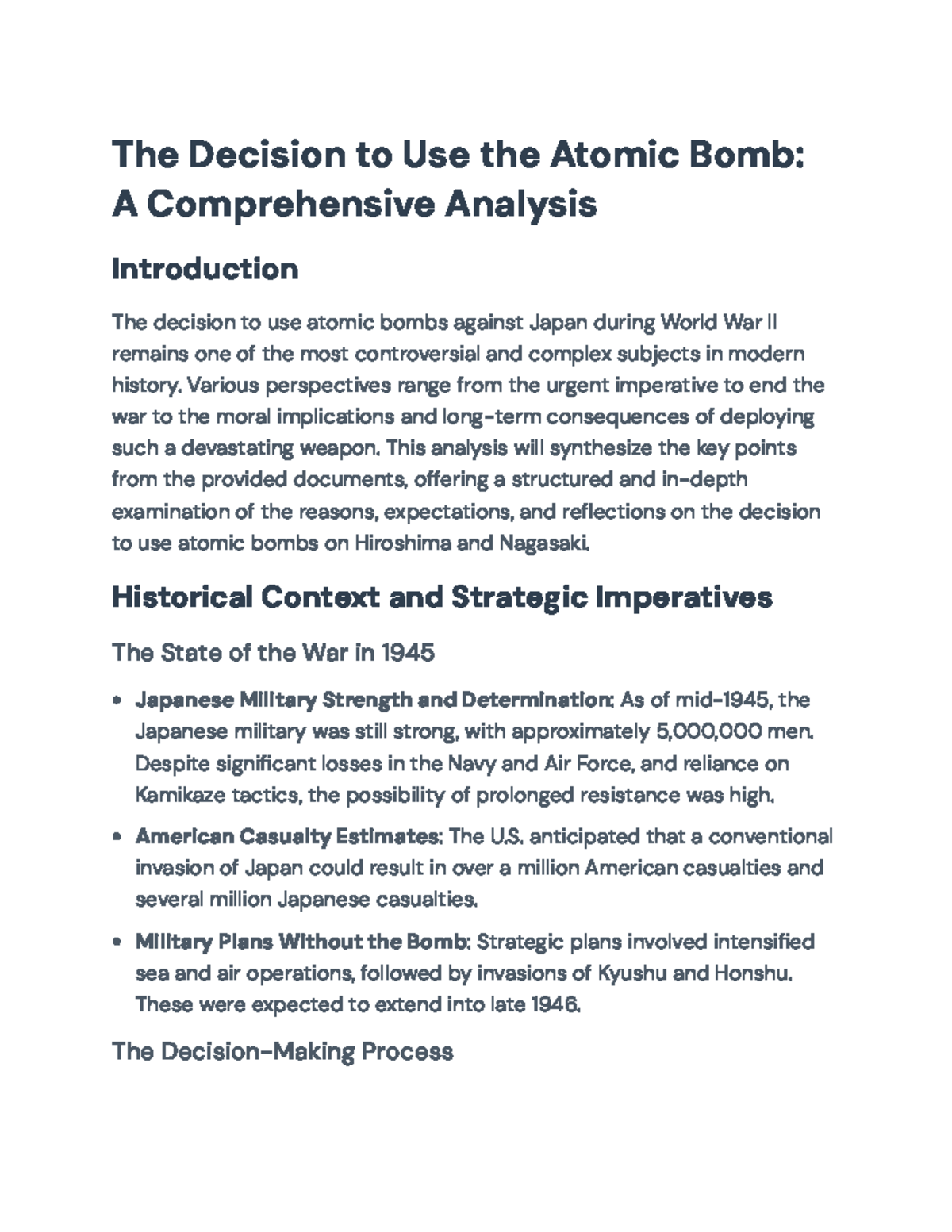 The Decision to Use the Atomic Bomb Against Japan: A Detailed Study ...