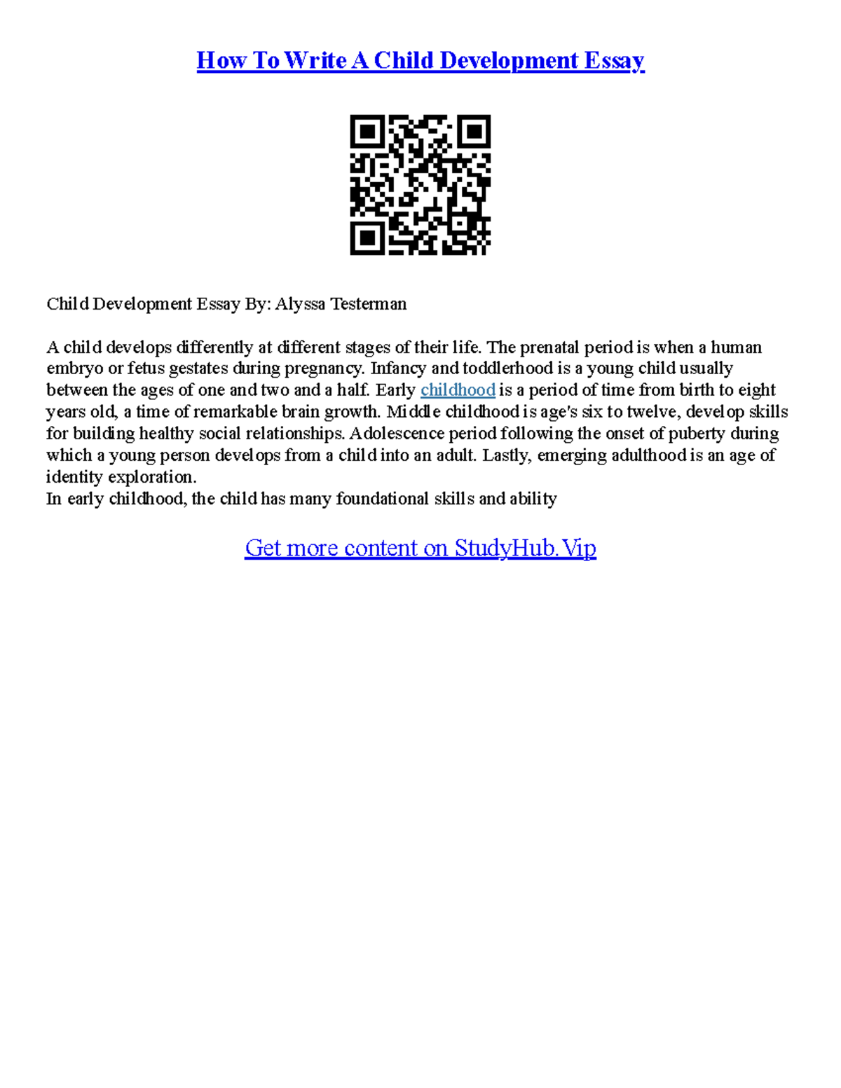 Child Development Essay Insights (EDU 101) - Studocu