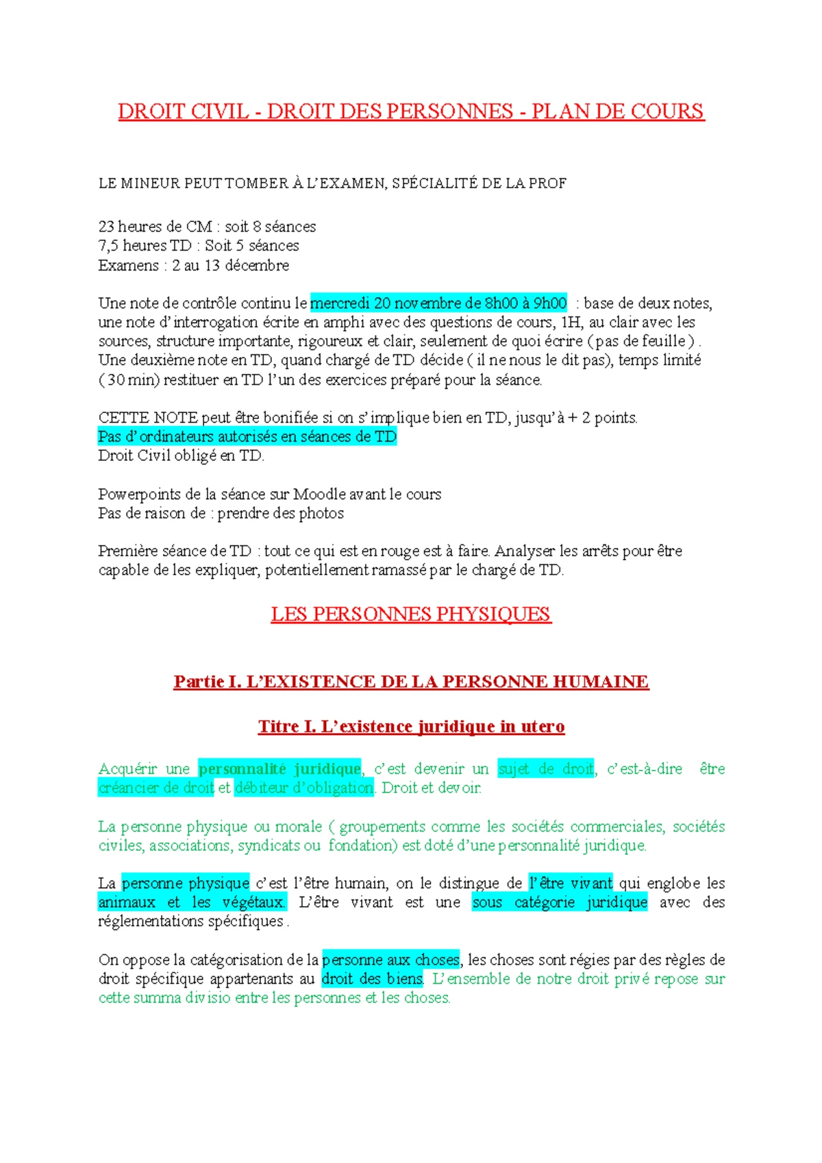 Droit des personnes L1 fiche de révision - Thème 1 : LA PERSONNE ET LA PERSONNALITE JURIDIQUE La ...