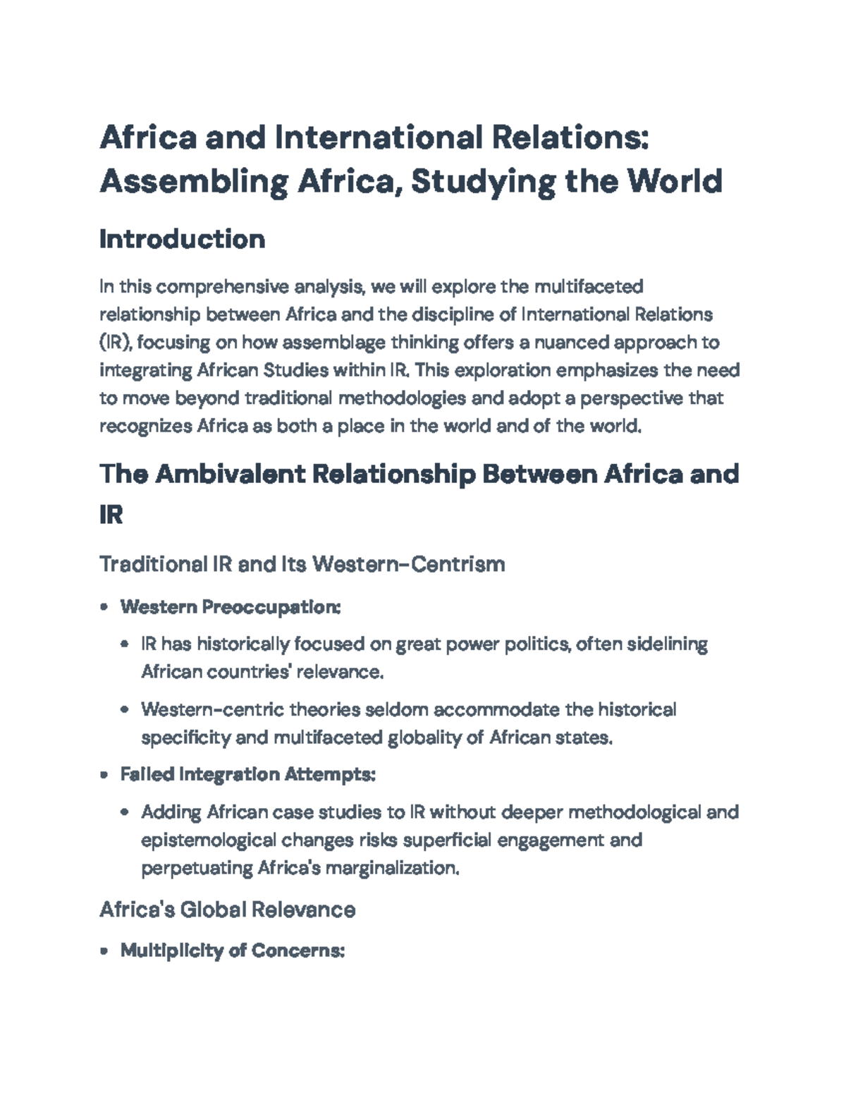 Reconceptualizing Africa in IR: Assemblage Thinking Approach (IR 101 ...
