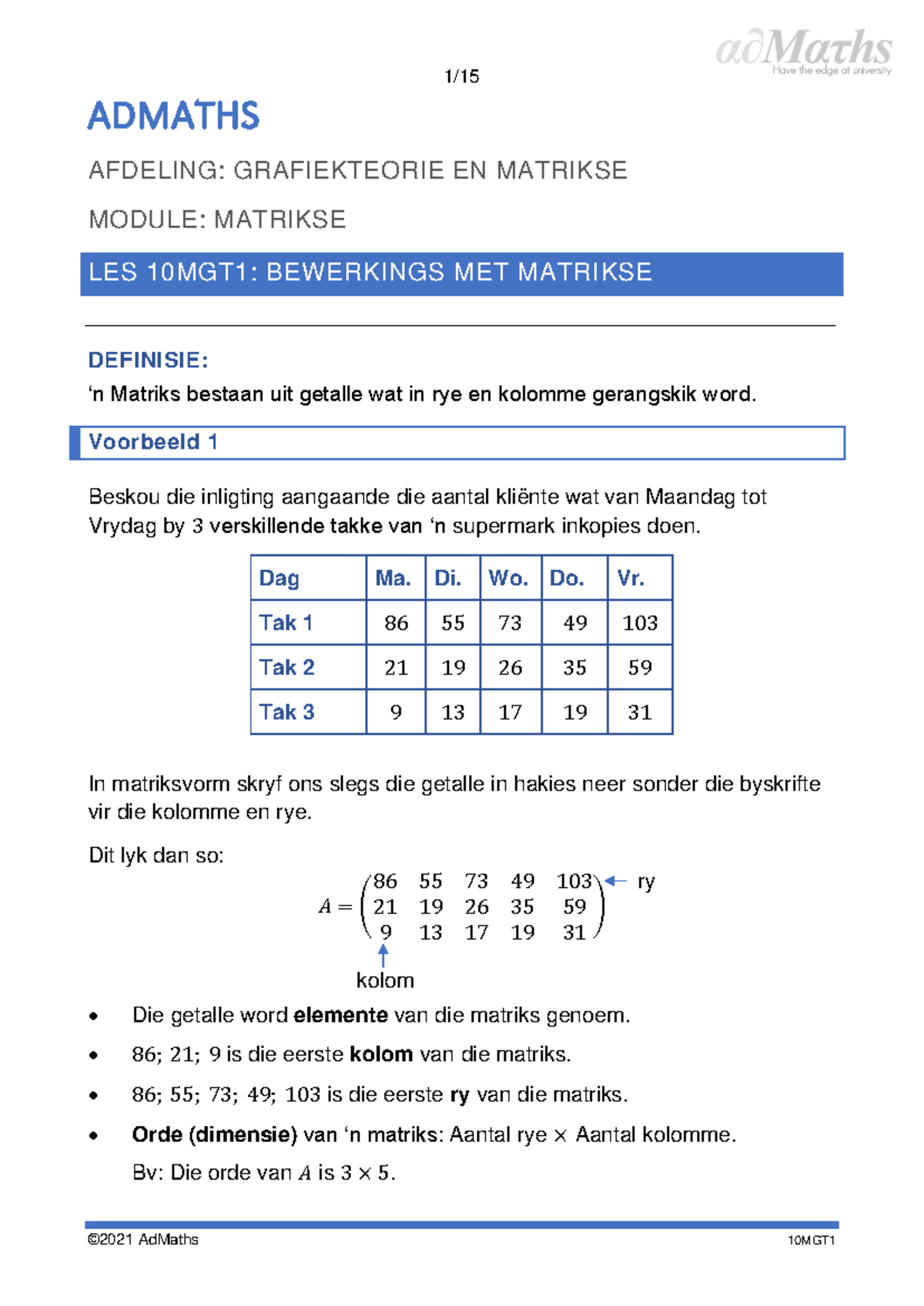 10MGT1 Matrix calculations - ADMATHS AFDELING: GRAFIEKTEORIE EN ...