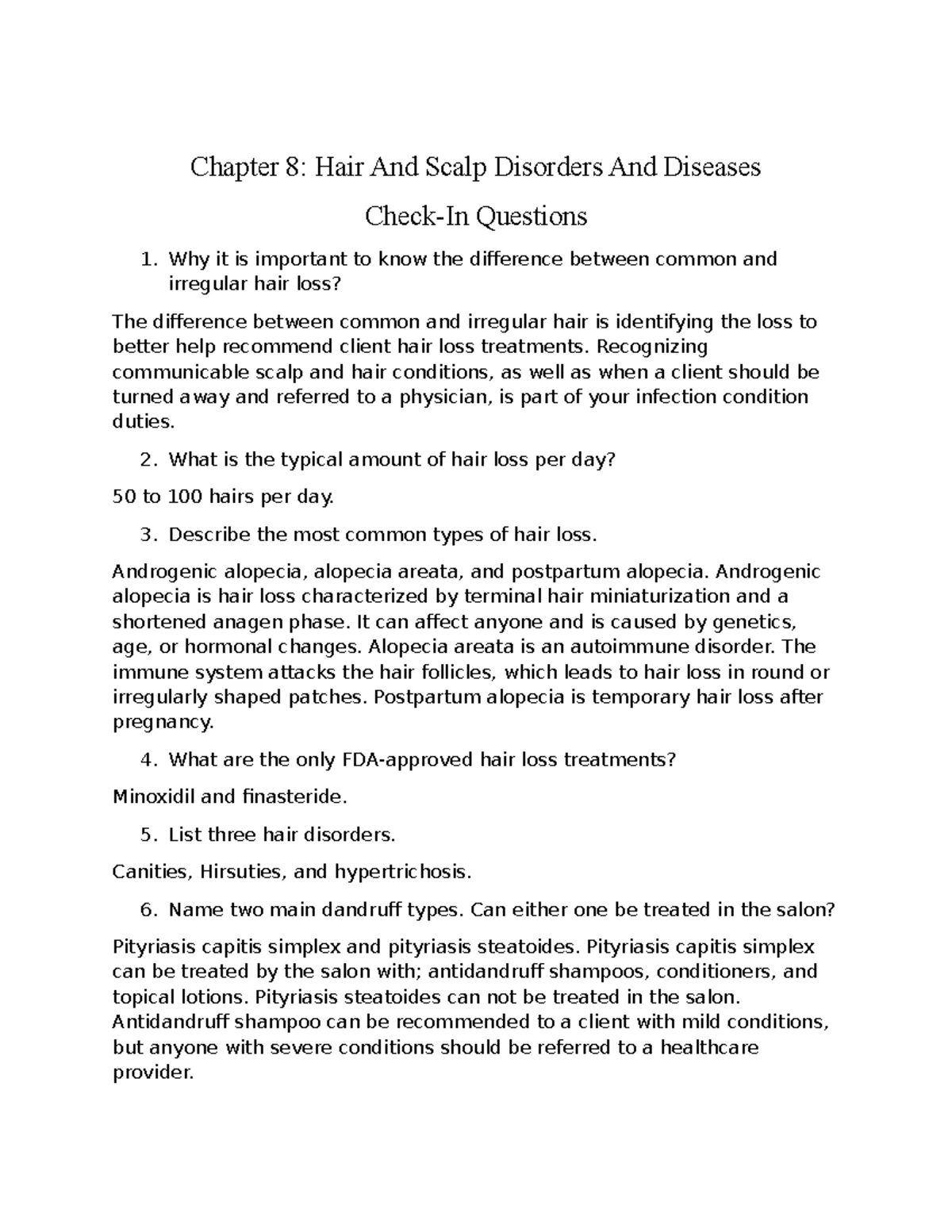 Chapter 8 Outline: Hair and Scalp Disorders in Cosmetology - Studocu