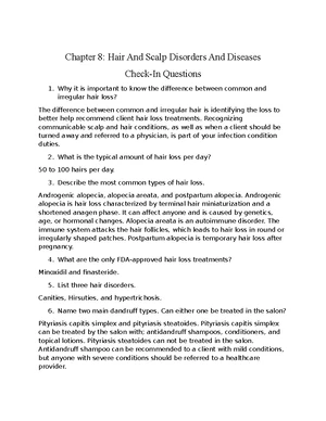 Chapter 8 Outline: Hair and Scalp Disorders in Cosmetology - Studocu