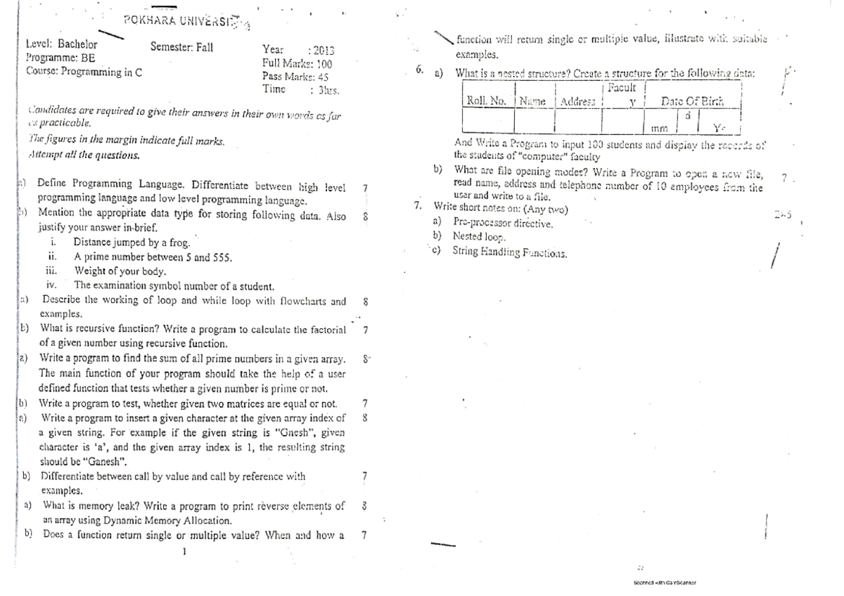 C Programming Past Exam Papers: Comprehensive Review Guide - Studocu