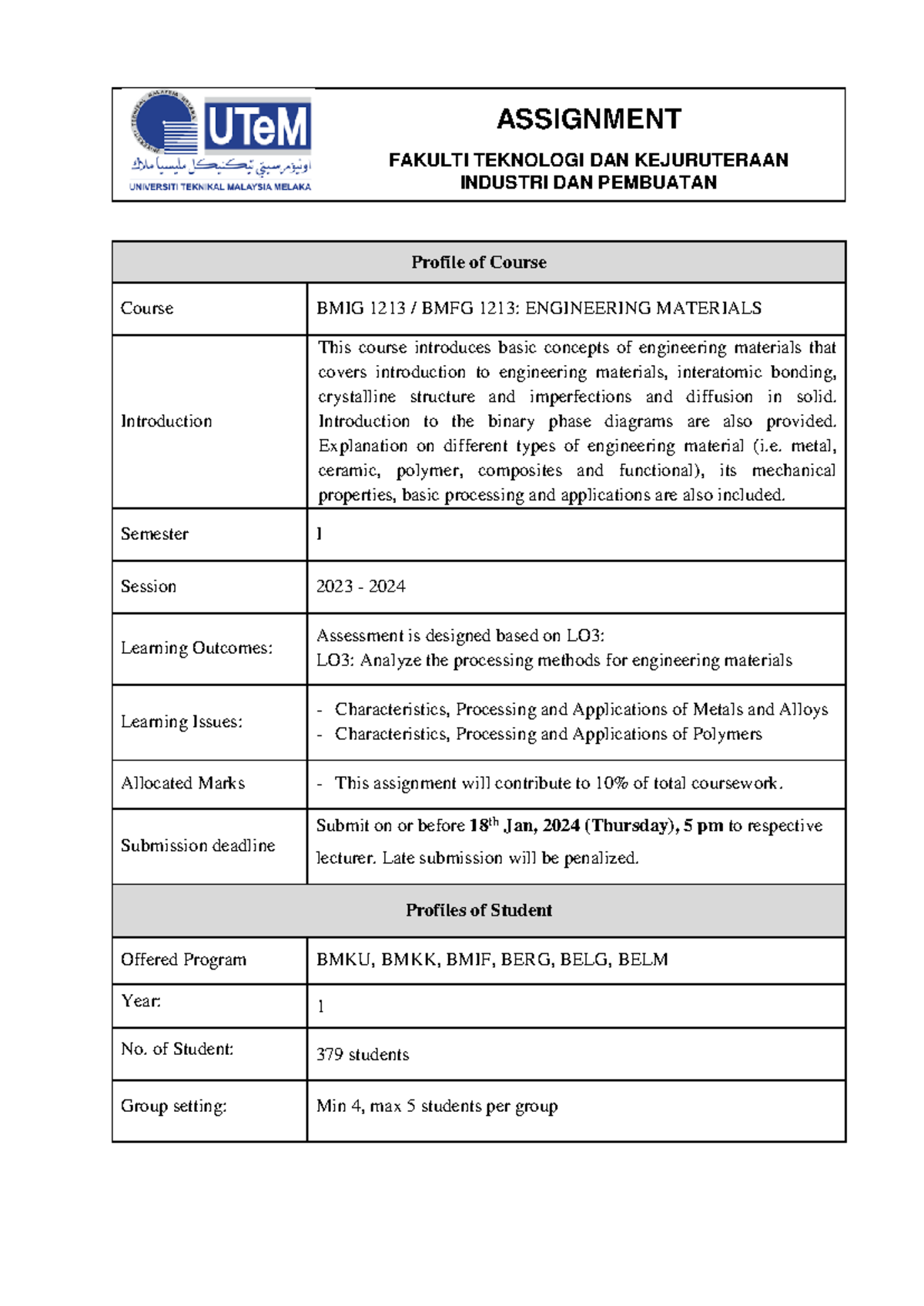 BMIG 1213 Engineering Materials - Assignment on Pressure Vessels - Studocu