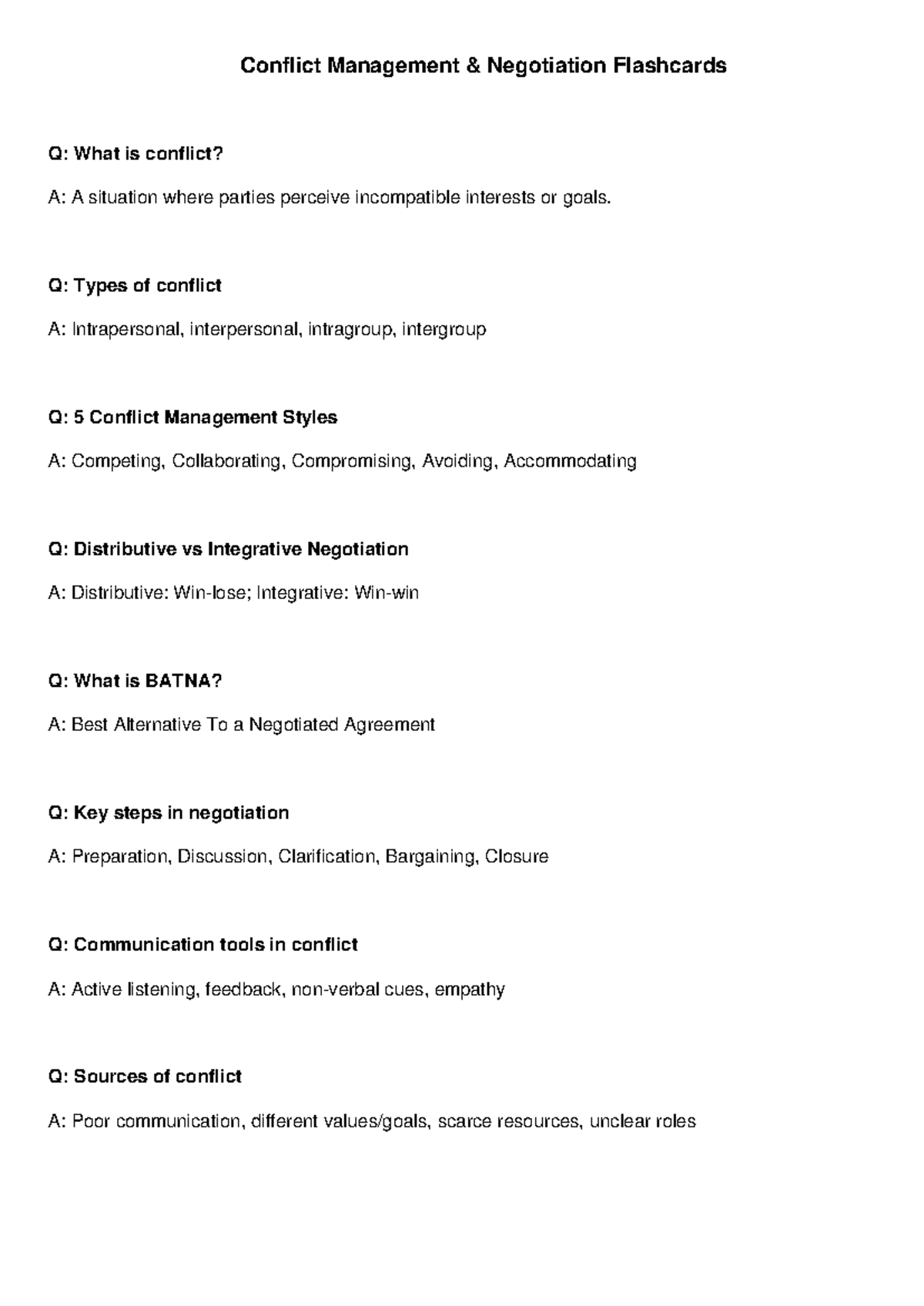 Conflict Management Flashcards - Conflict Management & Negotiation ...
