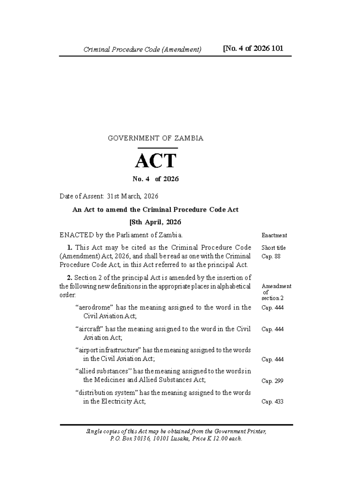 Criminal Procedure Code (Amendment) Act No. 4 of 2026 - Studocu