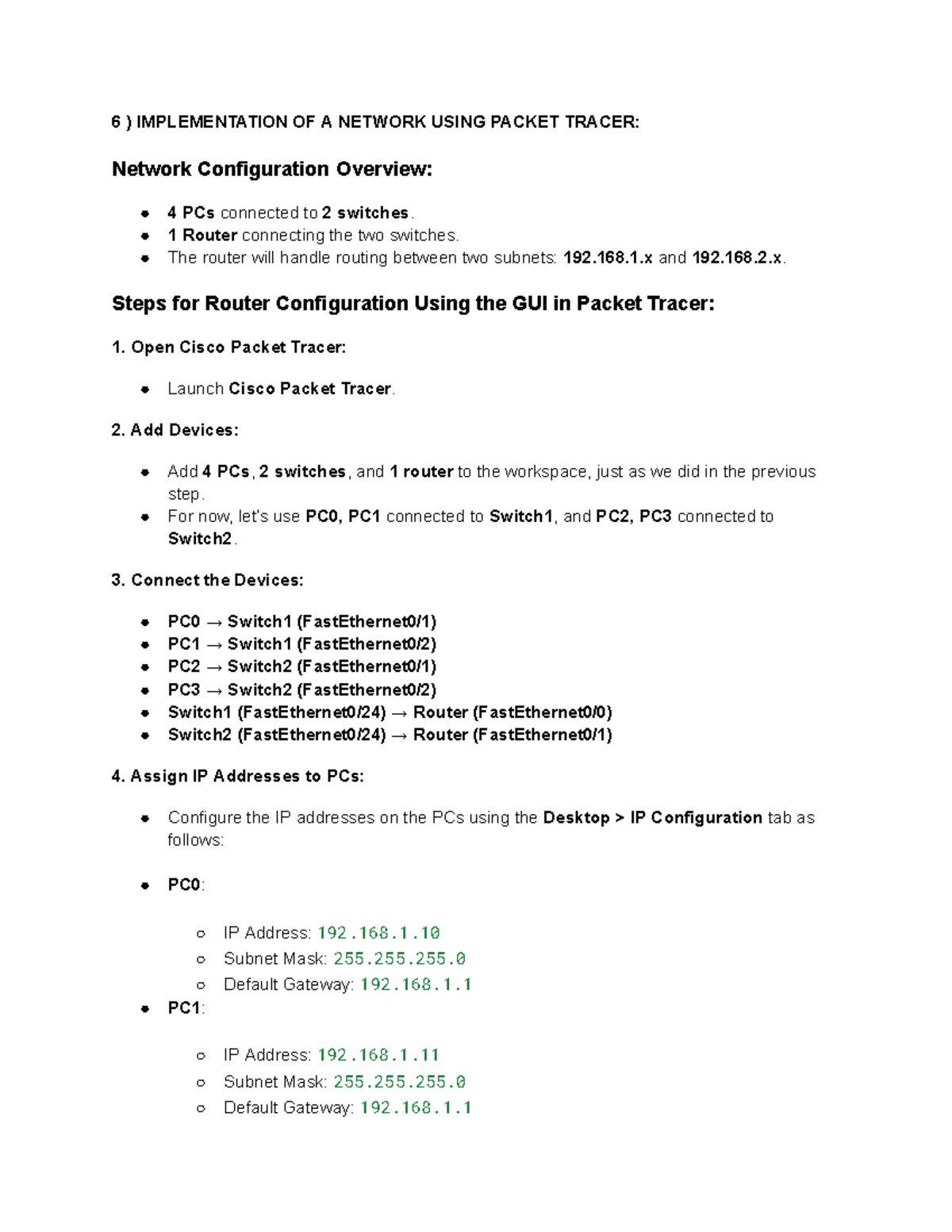 Network Configuration Overview: Packet Tracer Implementation (6) - Studocu