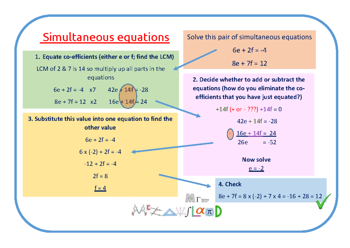 Simultaneous Equations: Solving Techniques and Examples - Studocu