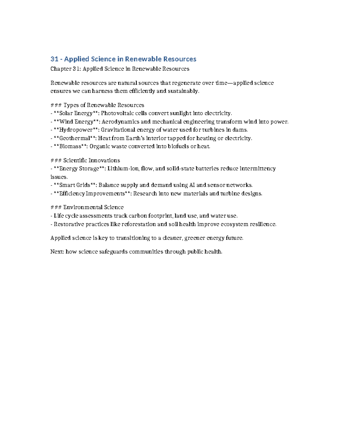31 Applied Science in Renewable Resources: Harnessing Nature's Power ...